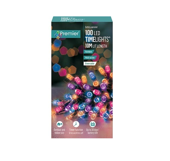 Premier Decorations Multi-Coloured Rainbow LED Lights Green Cable ...