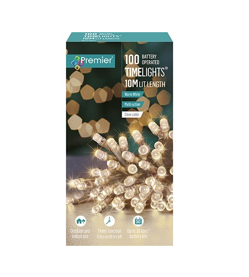 Premier Decorations 100 Multi-Action Battery Operated Warm White LED L ...